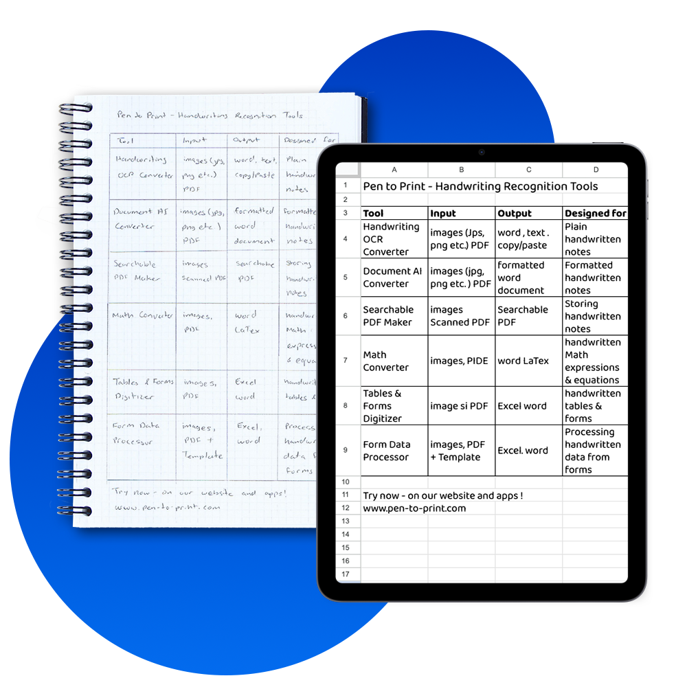 Tables & Forms Digitizer - Handwritten forms & tables to Excel